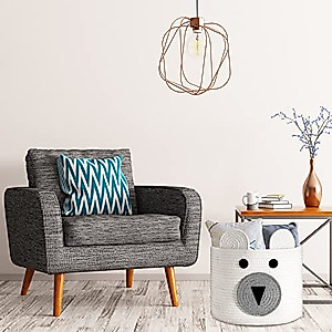4 Pieces Cotton Rope Bear Animal Basket 2 Sizes Cute Bear Basket with Handles Cotton Rope Storage Basket Foldable Woven Storage Basket Baby Laundry Hamper Nursery Bins for Toys, Blanket, Clothes