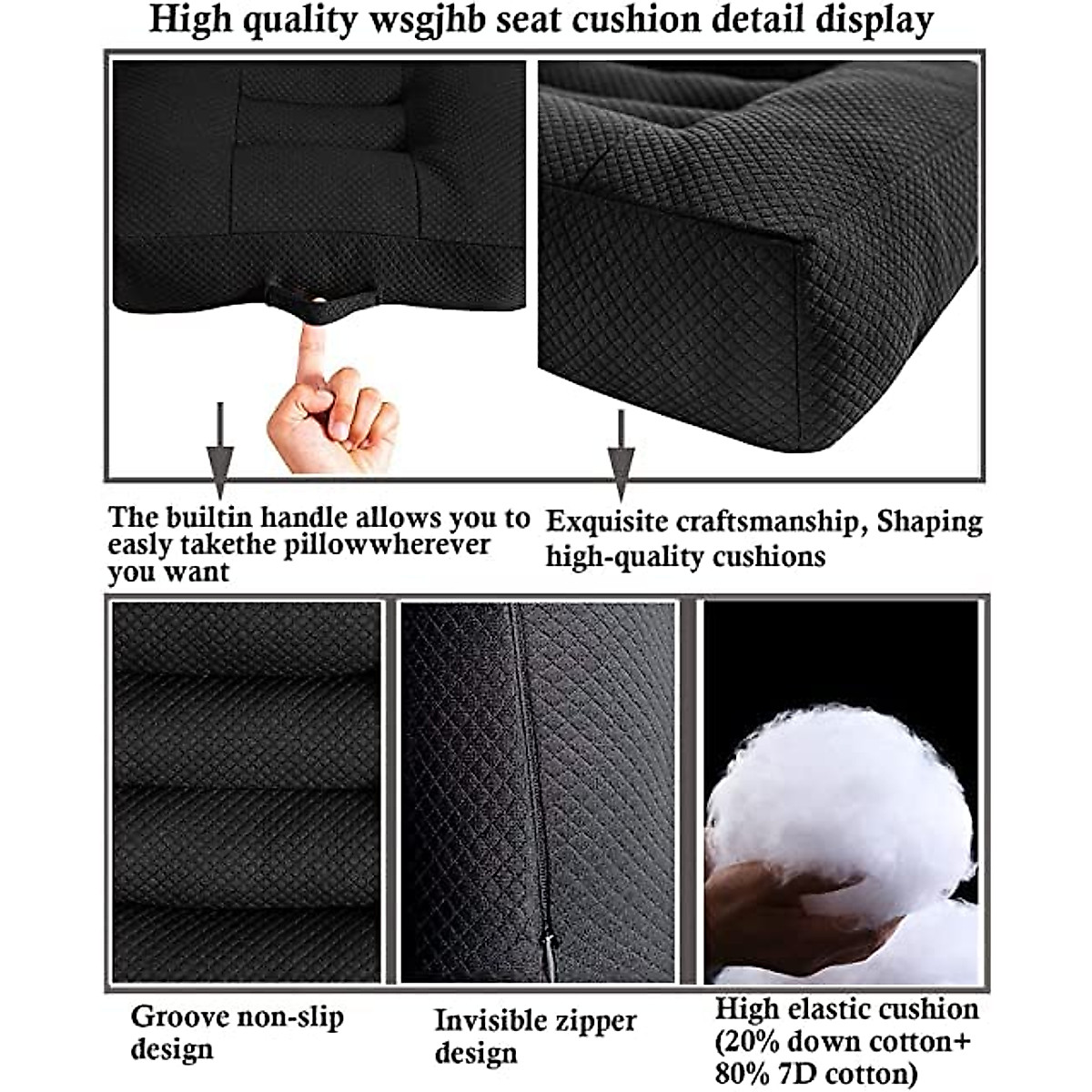 WSGJHB Office Chair Cushion Pillow Adult Car Booster Seat Cushions for Short People Effectively Increase Field of View Lower Back Fatigue Relief, Seat Cushions for Cars, Office, Home (Black C)