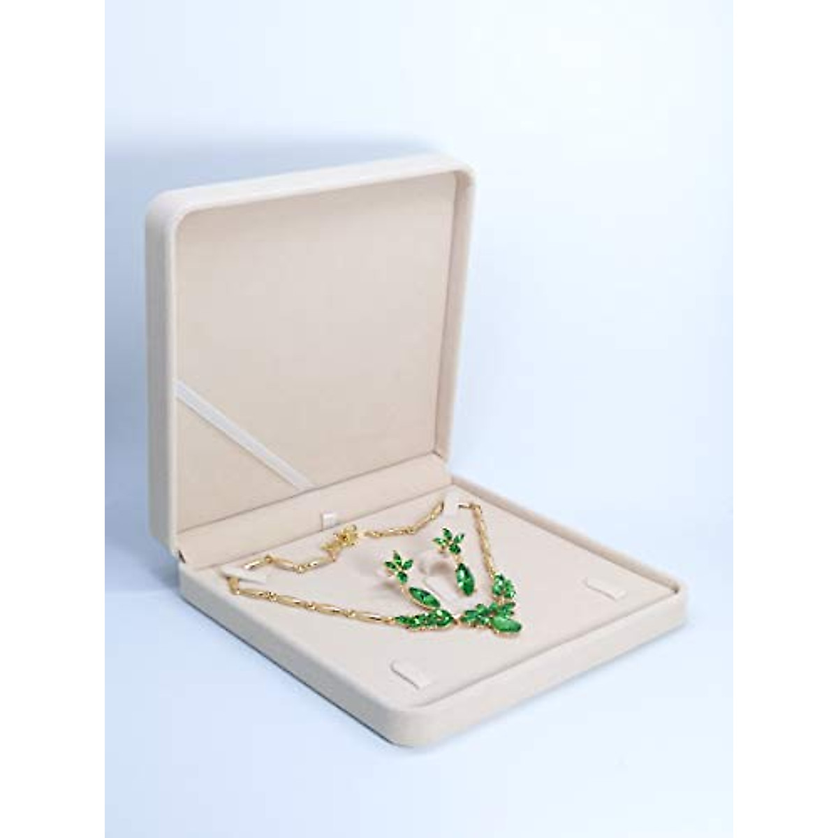 JunningGor Jewelry Set Velvet Box Necklace Earring Ring Necklace Bracelet Gift Display Case Wedding Jewelry Storage Holder (Beige)