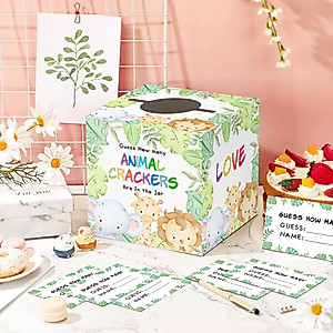 Guess How Many Animal Crackers are in the Jar with Box, 50 Guess how Many Game Cards for Baby Shower, Special Shower Game Ideas, Baby Shower Decorations for Boy and Girl