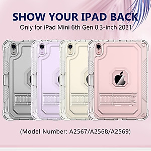 ZoneFoker Case for iPad Mini A17 Pro, for iPad Mini 7th/6th Generation Case 8.3 inch 2024/2021 with Pencil Holder/Stand, Slim Cover for i Pad Mini 7/6 (Clear)