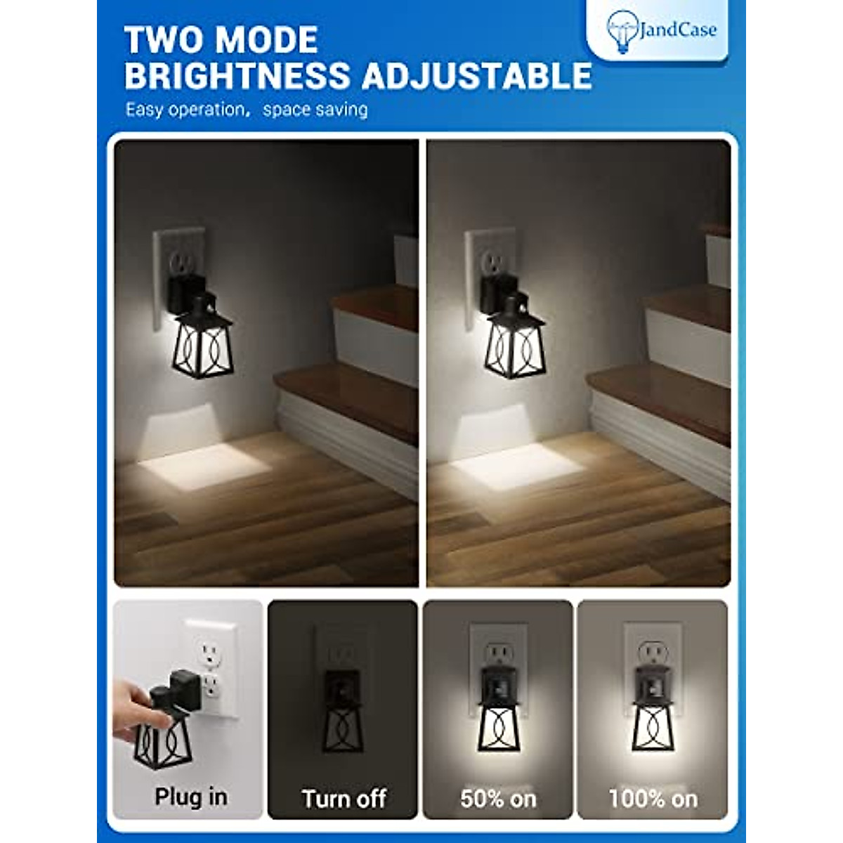 JandCase Night Light Plug- in, Dimmable Dusk-to-Dawn Sensor LED Night Light, 5000K Daylight White, 1W Indoor Decorations Retro Style, Nightlight for Kids Room, Nursery, Stairs, 6Pack