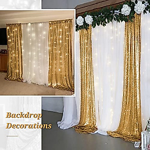 Sequin Backdrop Curtain 4 Panels 2ft x 8ft Wedding Ceremony Background Backdrop Glitter Shimmer Fabric Backdrop Drapes for Photography Props Wedding Arch Bridal Shower Home Decoration (Gold)
