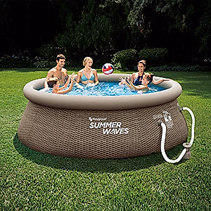 Summer Waves 8 Foot x 30 Inch Quick Set Above Ground Inflatable Outdoor Swimming Pool with Filter Pump, Replacement Cartridge, and Repair Patch