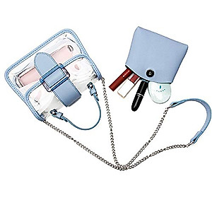 KOOIJNKO Women Clear Shoulder Bag Purse 2 in 1 Transparent Crossbody Messenger Bag Jelly Handbags Mini Clutch Casual Travel Pouch Waterproof Cute Chain Bag, Blue