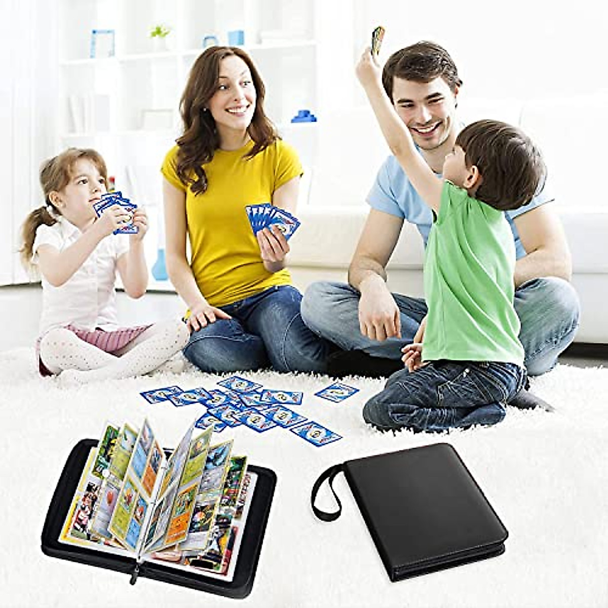 LIUDU Card Binder 4-Pocket,400 Pockets Game Cards with 50 Sleeves,Trading Card Collection Zipper Binder Holder for Kids Gifts (Black 400Pockets)