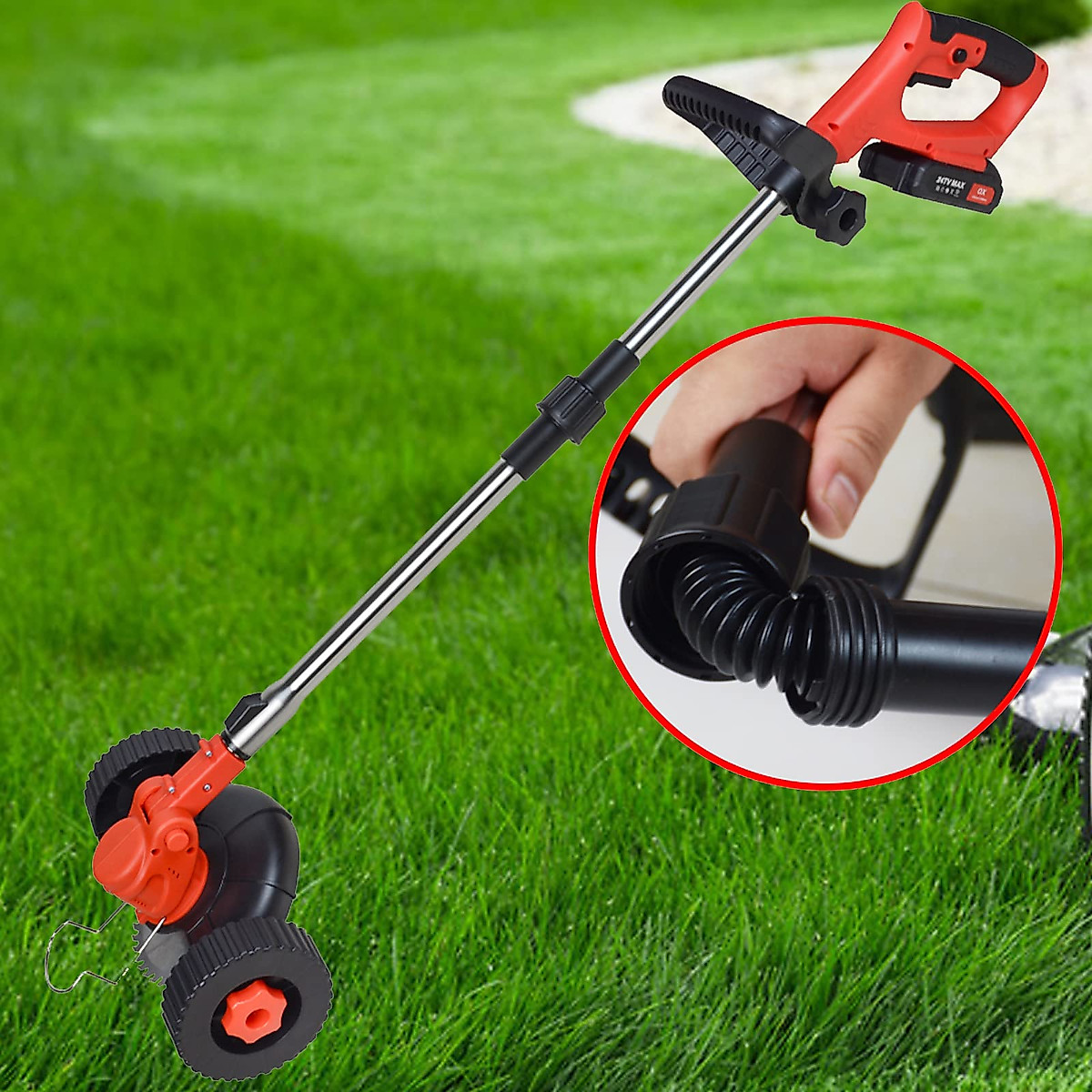 Portable 24V Electric Grass Trimmer with Adjustable Height and 180-Degree 5-Position Rotating Head for Lawn Maintenance - Up to 150mm Cutting Diamete