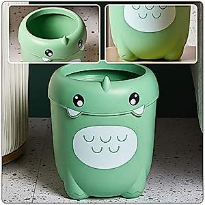 FOMIYES Cartoon Trash can Cartoon Trash Container Bin for Kids Room, Large Capacity Garbage Can, 2 Gallons Wastepaper Waste Basket Light Green Dinosaur Garbage can