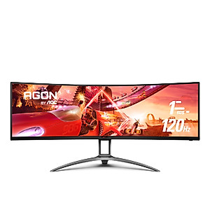 AOC AGON Curved Gaming Monitor 49" (AG493UCX), Dual QHD 5120x1440 @ 120Hz, VA Panel, 1ms Adaptive-Sync, 121% sRGB, Height Adjustable, 4-Yr Zero Dead Pixels Manufacturer Guarantee