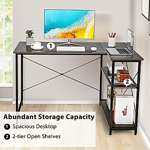 Tangkula L-Shaped Computer Desk with Reversible Shelves, 48 Inch Corner Computer Desk, Modern Writing Study Desk Home Office Workstation, Space Saving Design (48 Inch, Brown)