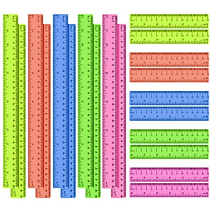 20 Pack Color Rulers, Plastic Rulers, Straight Ruler-Ruler with Inches, Centimeters and Millimeter Flexible Clear Plastic Kids Rulers Ruler for School,Home, Office,Assorted Colors (6 Inch+12 Inch)