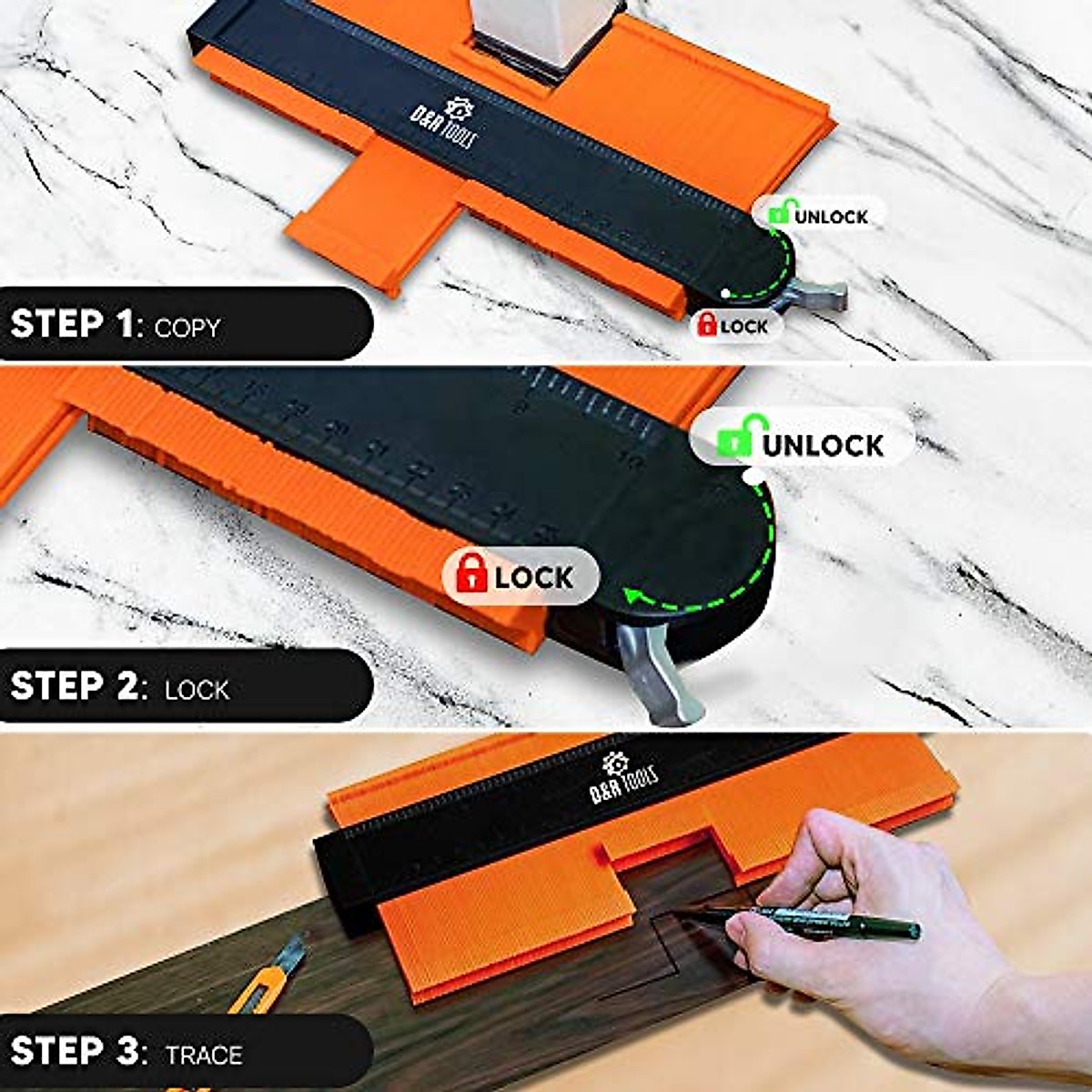 Contour Gauge with Lock D&R Tools Widen Shape Duplication Gauge Tool 5”& 10”, Template Tool with Adjustable Lock Precisely Copies Irregular Shapes Tools for Flooring Contour Gauge Duplicator