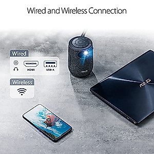 ASUS ZenBeam Latte L1 Portable LED MiniSmart Wi-Fi Projector 300Lumens, Native 720PHD, Harman Kardon 10W Bluetooth Speaker, 3-Hour Video Playback, Wireless Projection, HDMI, Remote Control, AptoideTV