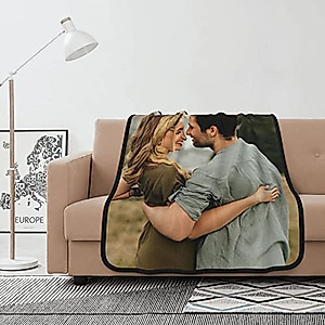 Custom Blanket with Photo Text Personalized Bedding Throw Blankets Customized Flannel Fleece Blankets for Family Birthday Wedding Gift Fits Couch Sofa Bedroom Living Room