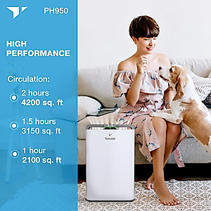 Turonic PH950 - Hepa Air Purifiers for Home w/Humidifier, Large Room Air Cleaner, 8-Stage Purification w/True Hepa 13 Filter, UV-A Light & Ionizer, Smart Auto Mode, Wi-Fi control. (Renewed)