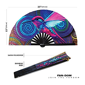 Hummingbird Neon Hand Fan Foldable Bamboo Circuit Rave Hand Fans Rainbow Galaxy Party Gear Gifts Music Festival Rave Accessories (Style 6)