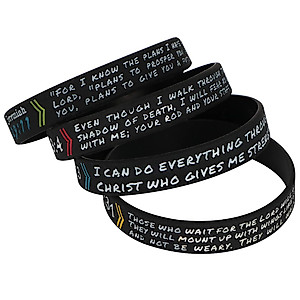 kilofly 4pcs Christian Religious Scripture Bible Verse Rubber Bracelet Wristband