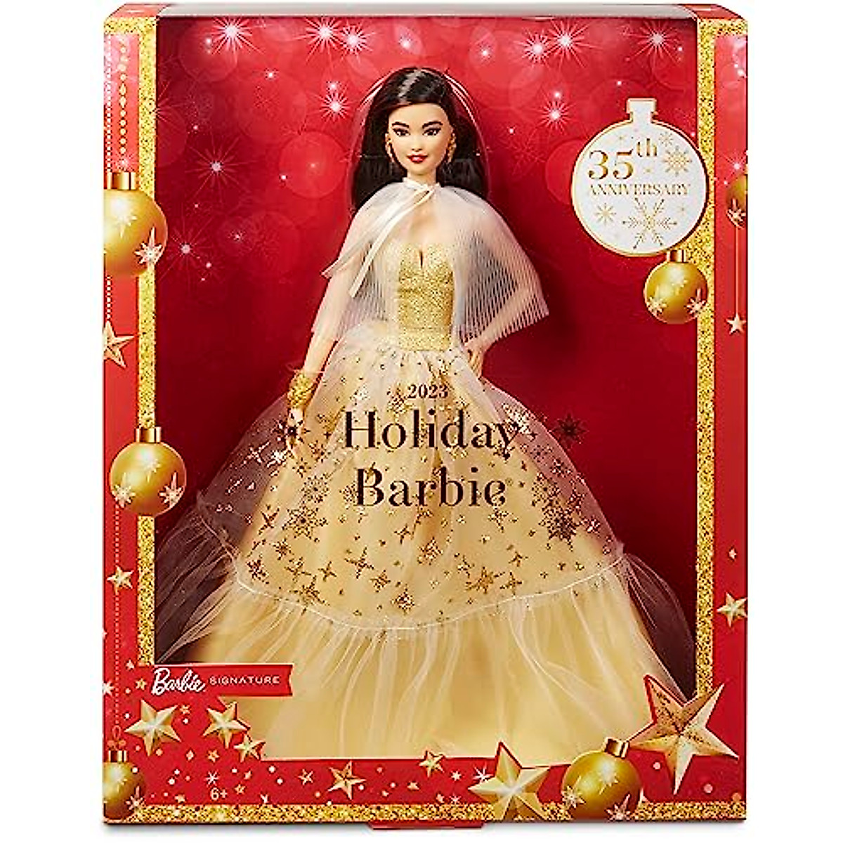 2023 Holiday Barbie Doll, Seasonal Collector Gift, Barbie Signature, Golden Gown and Displayable Packaging, Black Hair