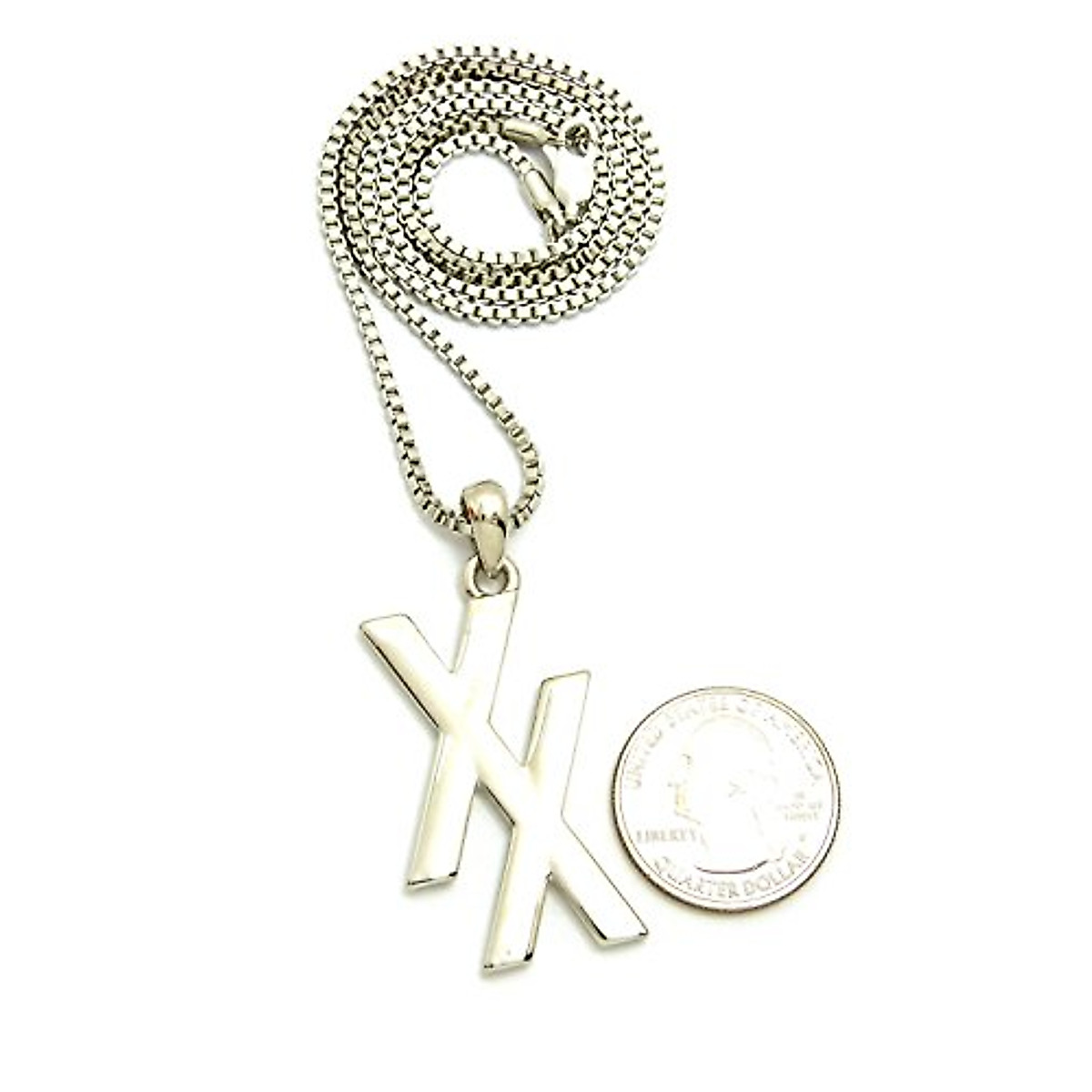 Fashion 21 Unisex Polished Micro Initial XX Pendant 24" Various Chain Necklace in Silver Tone (Silver / 2mm 24" Box Chain)