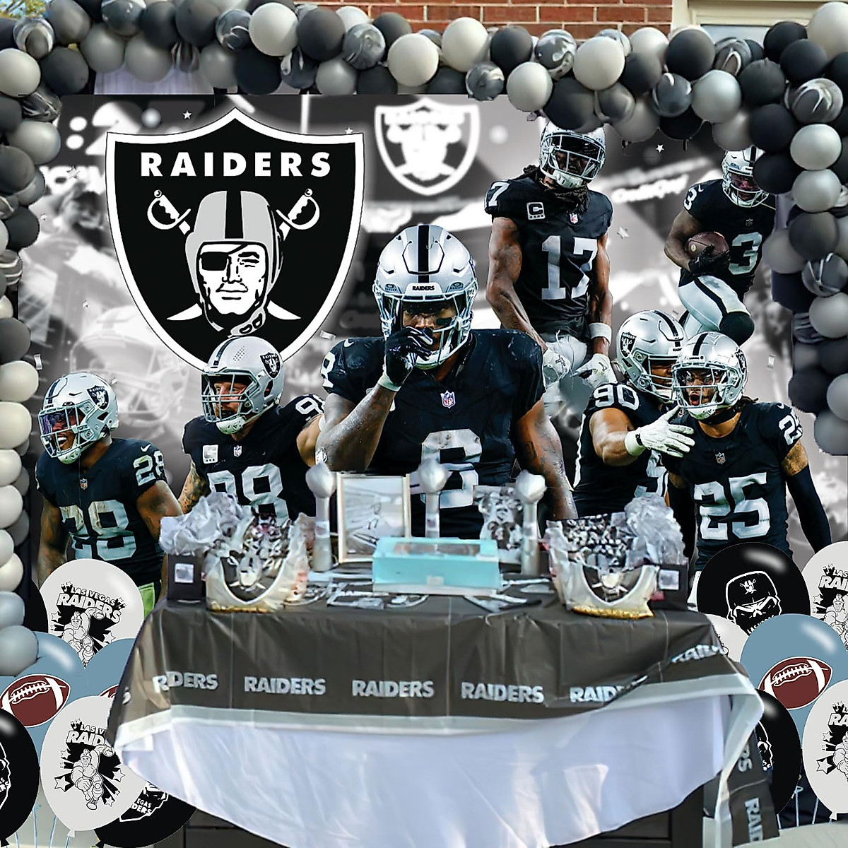 Las-Vegas Raiders Birthday Backdrop,Las-Vegas Raiders Poster for Football Raiders Theme Party Decorations Birthday Supplies Background Studio Shoot Photo Props