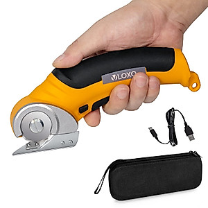 VLOXO Cordless Electric Scissors, Rotary Cutter for Fabric with Safety Lock, 4.2V Cardboard Cutter Multi-Cutting Tools, Rechargeable Powerful Fabric Cutter for Carpet Leather Felt with Storage Box