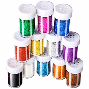 Glitter, Teenitor Fine Glitter, for Slime, Art and Crafts, Nail Art Polish, Scrapbooking, Paints, Assorted Color Kit, 15g Each, Set of 12