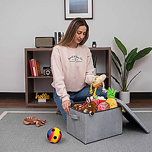 VENO Foldable Storage Bin with Lid, Sturdy Storage Box, Closet Organizer, Nursery Hamper, Collapsible Basket with Handle for Home, Bedroom, Playing Room, Office, Living Room (3-Pack, Jumbo, Gray)