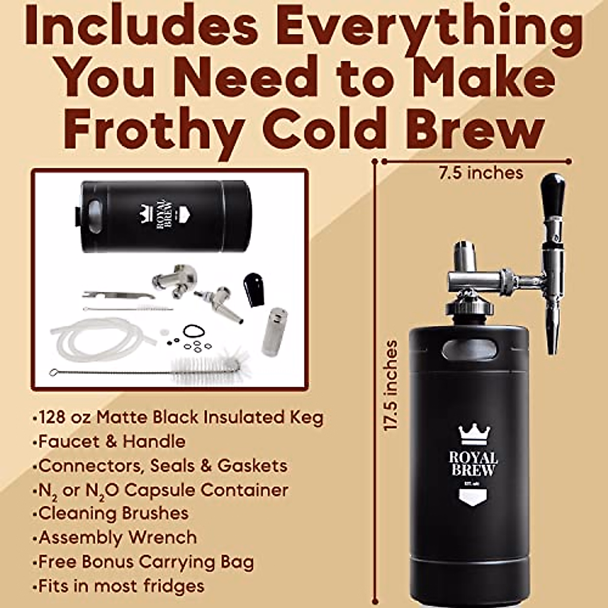 The Original Royal Brew Nitro Cold Brew Coffee Maker - Gift for Coffee Lovers -128 oz Extra Large Home Keg, Nitrogen Gas System Coffee Dispenser Kit - Use Nitrogen or Nitrous Oxide