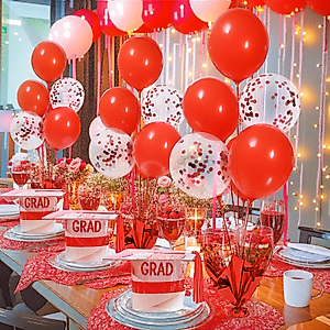 2 Set Red Table Balloons Centerpiece with 12 Red and Confetti Balloons Stand Kit for Graduation Birthday Party Baby Shower Merry Christmas Valentine's Wedding Prom Cake Table Decorations