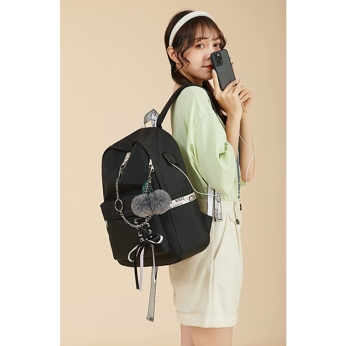 Spotted Tiger School Backpack for Girls Backpack School Bag Bookbag Cute Travel Backpack for Teen Girls Women (Black)