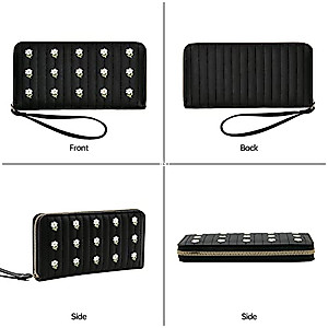 LJCZKA PU Leather Wallet for Women Girls Large Capacity Cute Flower Card Holder Wallets Wrist Strap Ladies Long Purse (Black)