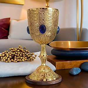 REPLICARTZ Chalice Goblet Wine Glasses Gold Plated Brass Gift Chalice Wine Goblet Vintage Chalice Medieval Goblet, Best for Daily Use, Wedding Anniversary and Birthday 250 ml Pack of 1