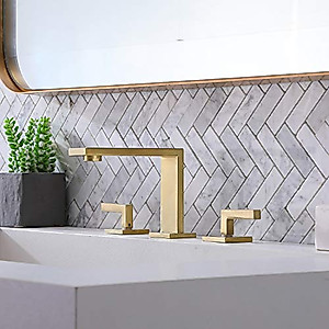 VCCUCINE Gold Bathroom Faucet, Modern Commercial 2 Handle 3 Holes Brushed Gold Widespread Bathroom Faucet, Brass Gold Bathroom Lavatory Vanity Sink Faucet with Water Supply Lines