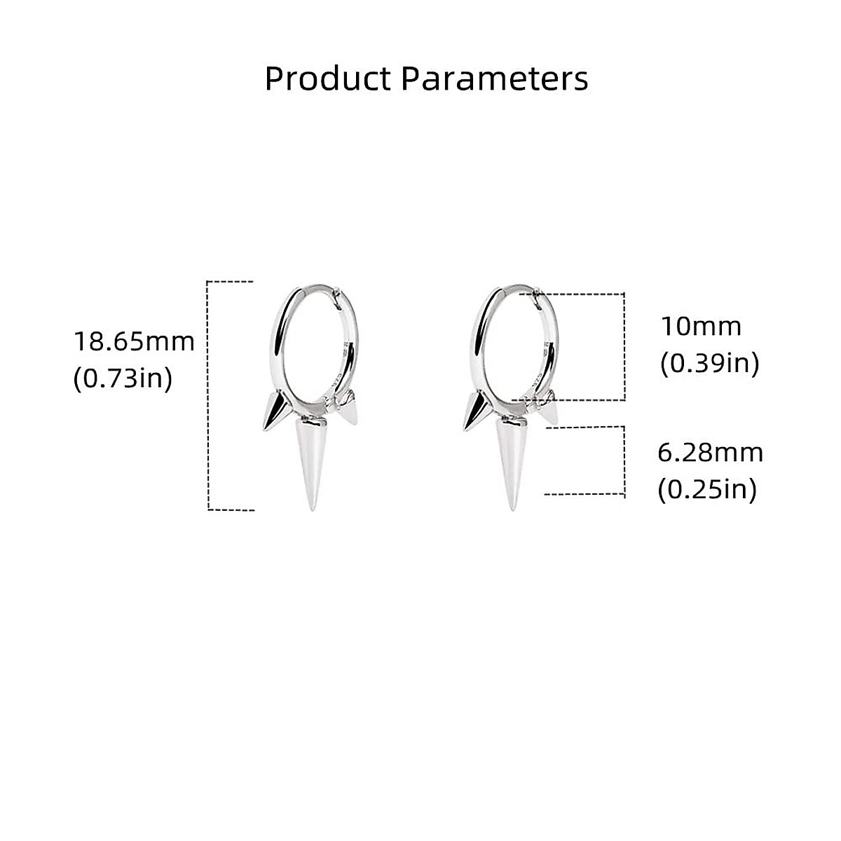 Fashion Spike Sterling Silver Hoop Earrings for Women Girls Men Hypoallergenic Minimalist Huggie Small Sleeper Hoops Cartilage Cuff Helix Stud Wrap Personalized Punk Jewelry (Silver)