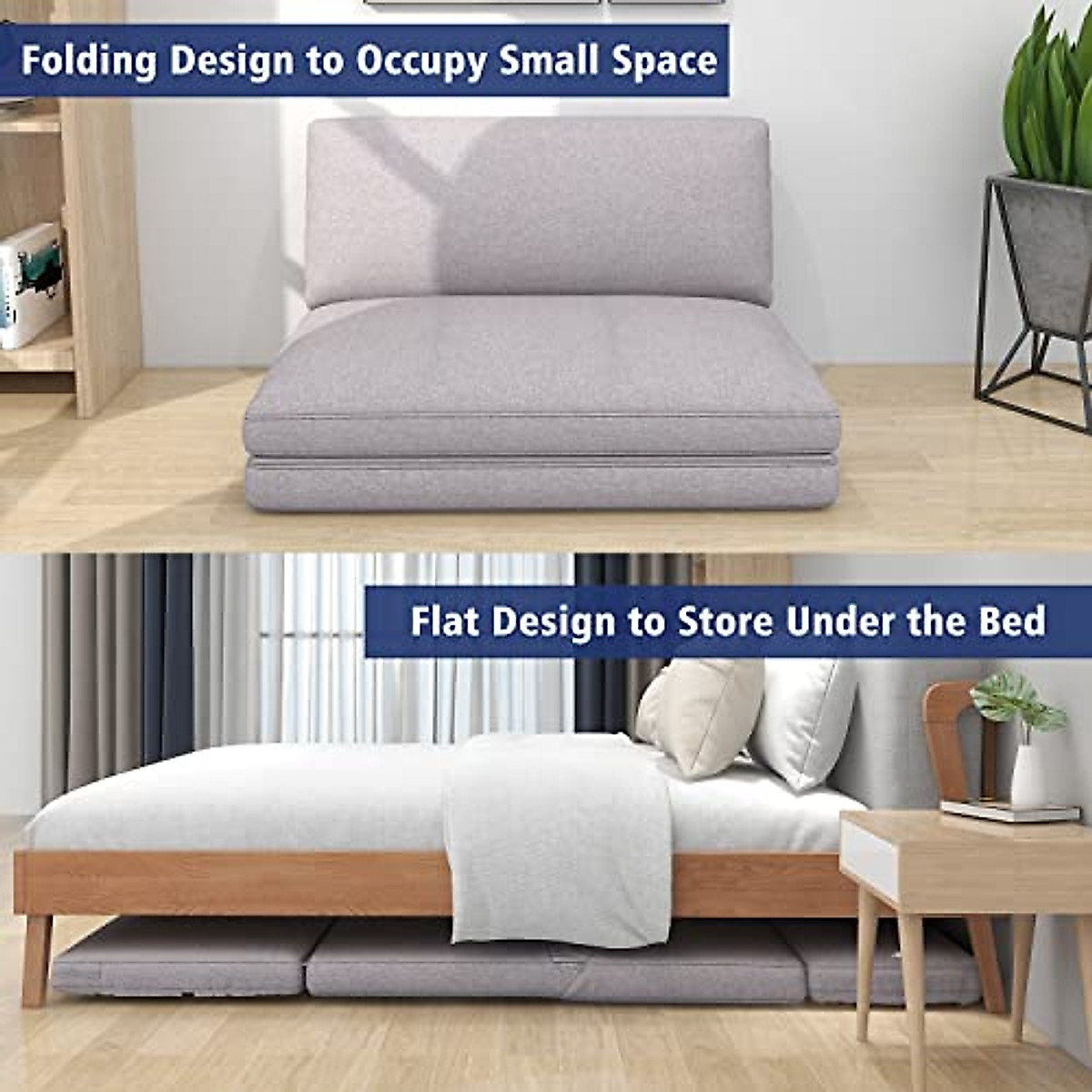 VANCIKI Convertible Sofa Bed Twin Living Room Couch Futon Chair Adjustable Backrest Foldable Floor Sleeper for Small Room, Apartment, Guest Room, Gray