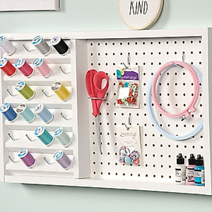 Sauder Craft Pro Series Wall Mounted Pegboard with Thread Storage, White Finish
