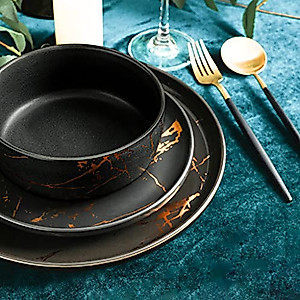 Stone Lain Modern Gold Splash Exquisite Fine China Dinnerware Set, 16 Piece - Service for 4, Black & Gold