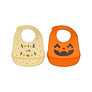 Kate & Milo Silicone Bib Set of 2, Halloween Silicone Bibs with Food Catcher, Soft Adjustable Fit Toddler Bibs, Dishwasher Safe Baby Bibs, Baby Feeding Accessory for New Parents and Expecting Parents