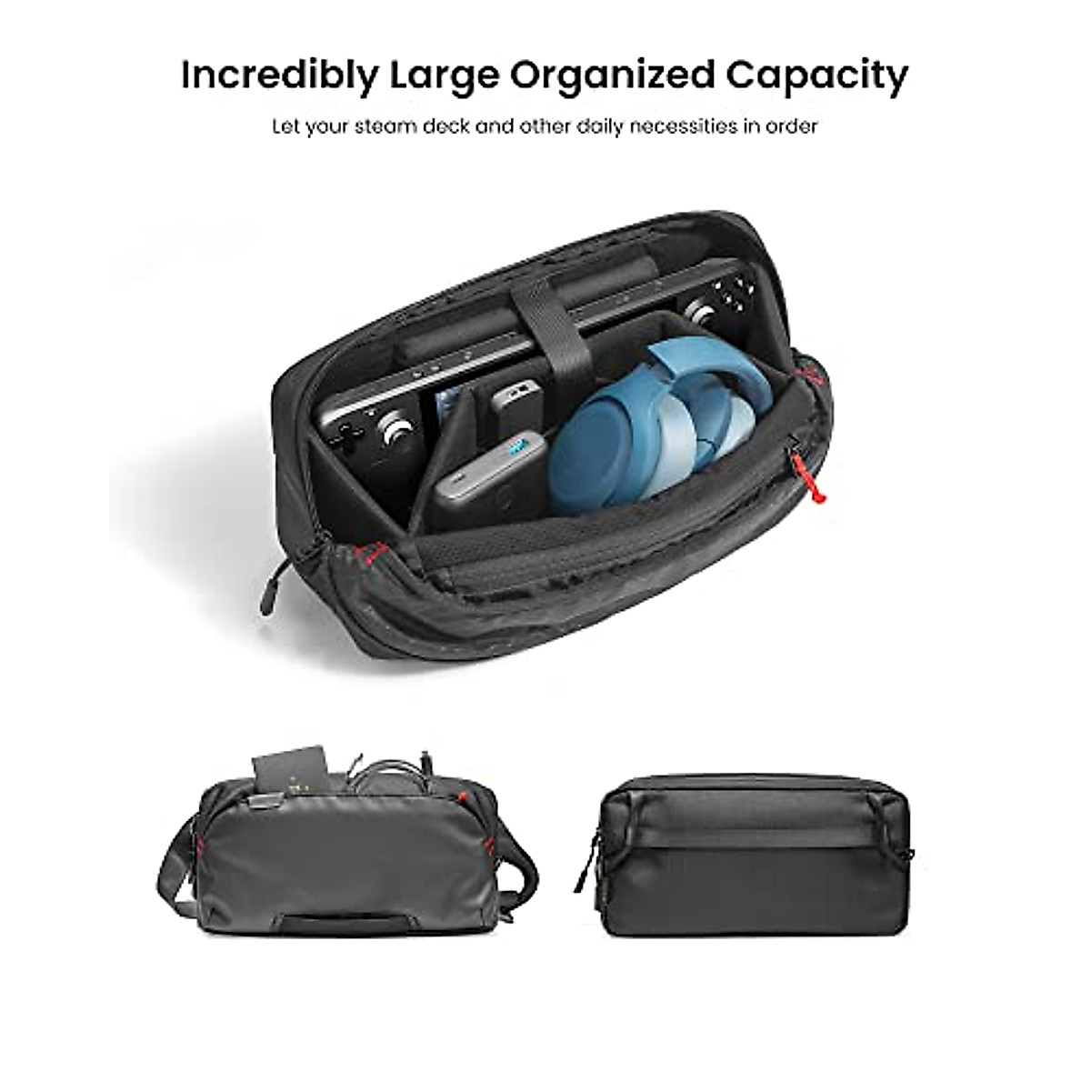 tomtoc Carrying Case for Steam Deck Console & Accessories, Protective Shoulder Bag Pouch with Pockets Fit Console, Original AC Charger Adapter, Original Dock, Lightweight Everyday Carry Bag for Travel