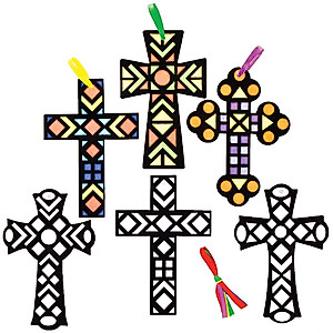 Baker Ross AT621 Velvet and Card Cross Color in Ornaments - Pack of 10, Color in Christian Crafts for Kids Arts and Crafts for Easter and Sunday School