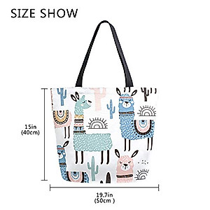 SUABO Llama Canvas Tote Bag Large Women Reusable Shopping Grocery Bag, Casual Shoulder Bag Handbag for Mom's Gift Outdoors