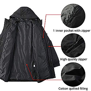 Pioneer Camp Men's Winter Coats Water-Repellent Windproof Thicken Parkas Long Hooded Padded Puffer Jacket (Black, XL)