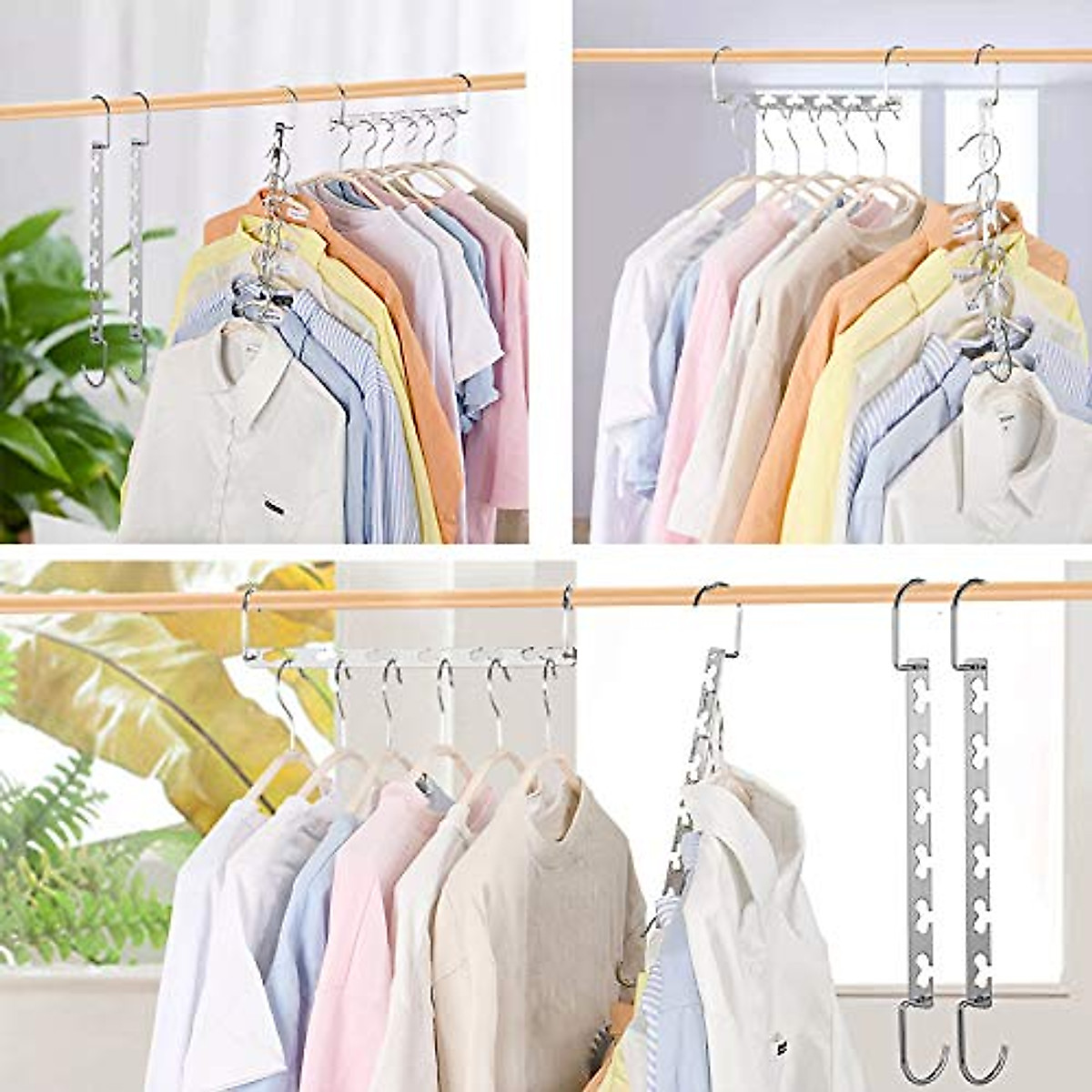 XFKITCHEN Metal Magic Hangers Space Saving Clothes Hangers Closet Space Saver Clothing Hanger Oragnizer for Wardrobe Space,Wrinkle-Free Clothes（Pack of 4）