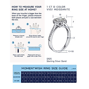 MomentWish Engagement Rings for Women, 1Carat Moissanite Promise Rings, D Color VVS1 Simulated Diamond 925 Sterling Silver Halo Rings-Size6