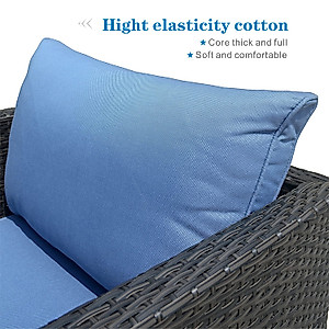 ovios Patio Furniture Set 6 Piece Fully Assembled Outdoor Furniture Conversation Set All Weather High Back Sofa Rattan Wicker Sectional Sofa Set for Yard Deck Porch (Blue)