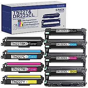 (with Chip) GULOYA TN227 Toner Cartridge Set with Drum Unit Set DR223CL Replacement for Brother TN227 DR223CL Compatible with MFC-L3750CDW HL-3210CW DCP-L3510CDW Printer(4Toner+4Drum,8-Pack)