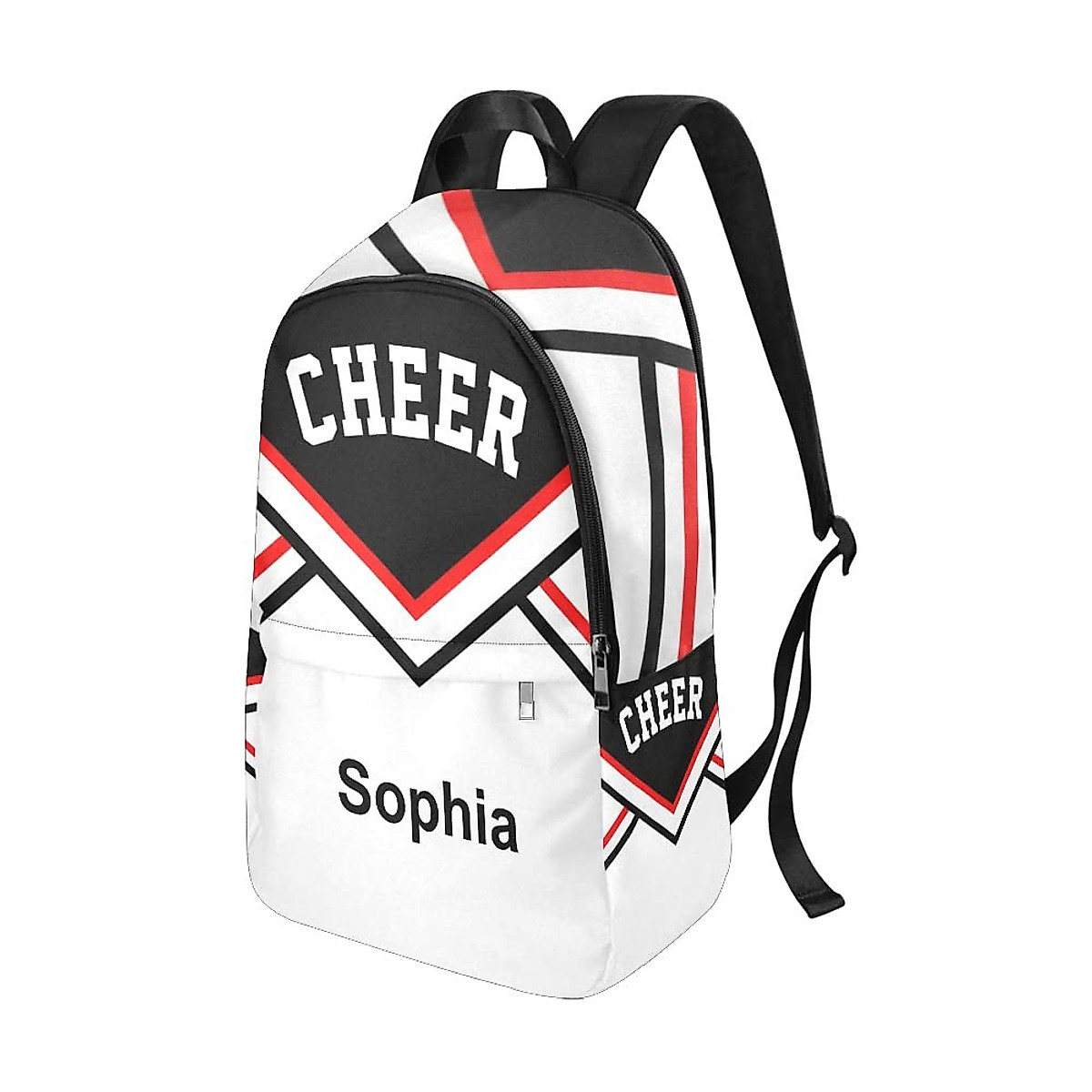 CUXWEOT Personalized Cheer Cheerleader Red Black Backpack with Name Custom Travel Bag for women Men