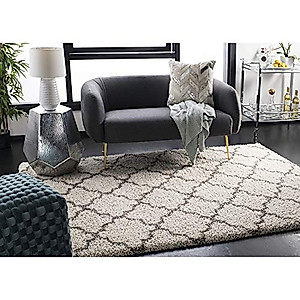 SAFAVIEH Hudson Shag Collection Area Rug - 8' x 10', Ivory & Grey, Moroccan Trellis Design, Non-Shedding & Easy Care, 2-inch Thick Ideal for High Traffic Areas in Living Room, Bedroom (SGH282A)
