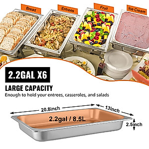 Mophorn Hotel Pans Full Size 2.5 Inch Deep, Steam Table Pans 6 Pack, 22 Gauge/0.8mm Thick Stainless Steel Hotel Pan Anti Jam Steam Table Pan