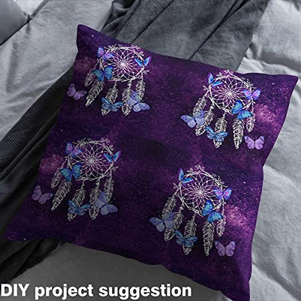 Dream Catcher Fabric by The Yard, Galaxy Butterfly Upholstery Fabric, Dream Butterflies Animal Feather Decor Fabric, Trippy Indoor Outdoor Fabric, DIY Art Waterproof Fabric, Purple Blue, 1 Yard